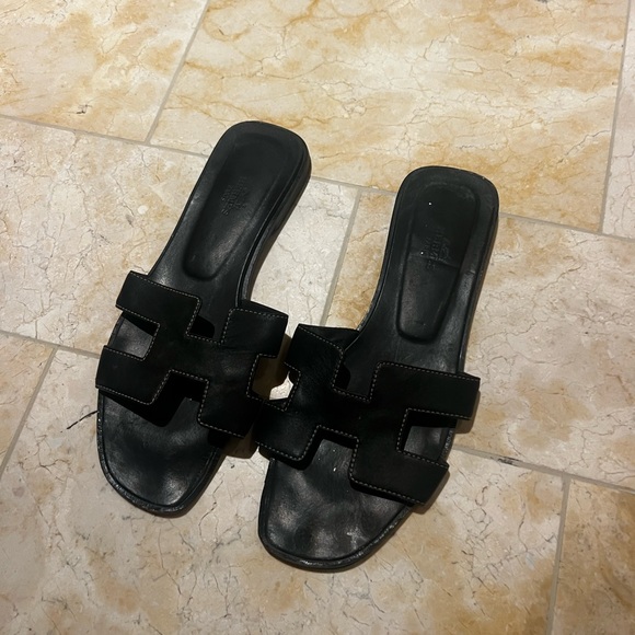 Hermes | Shoes | Hermes Oran Black Slides | Poshmark